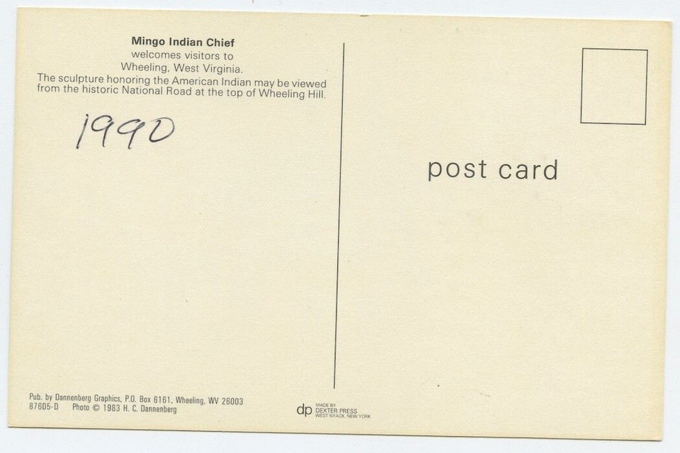 Wheeling WV Mingo Indian Chief Sculpture Top of Wheeling Hill Vintage ...