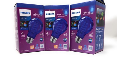 Lot 3 - Philips LED Party Lite Bulbs 4w A19 Color Blue Indoor/Outdoor ...