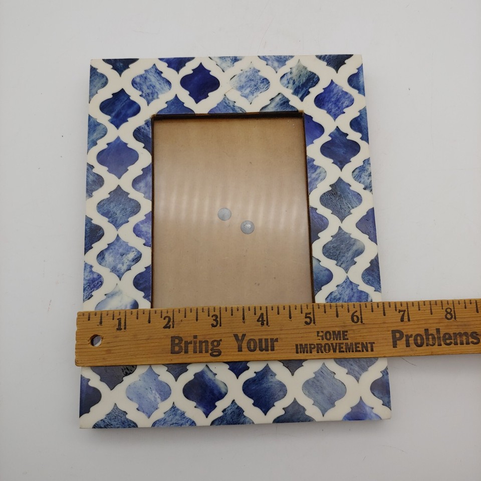 Genuine Bone Inlay Photo Picture Frame - 4x6 Blue White Geometric ...