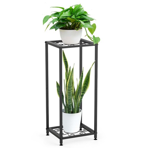 Plant Stand Indoor Outdoor Waterproof Metal Tall 2 Tier Stands Black ...