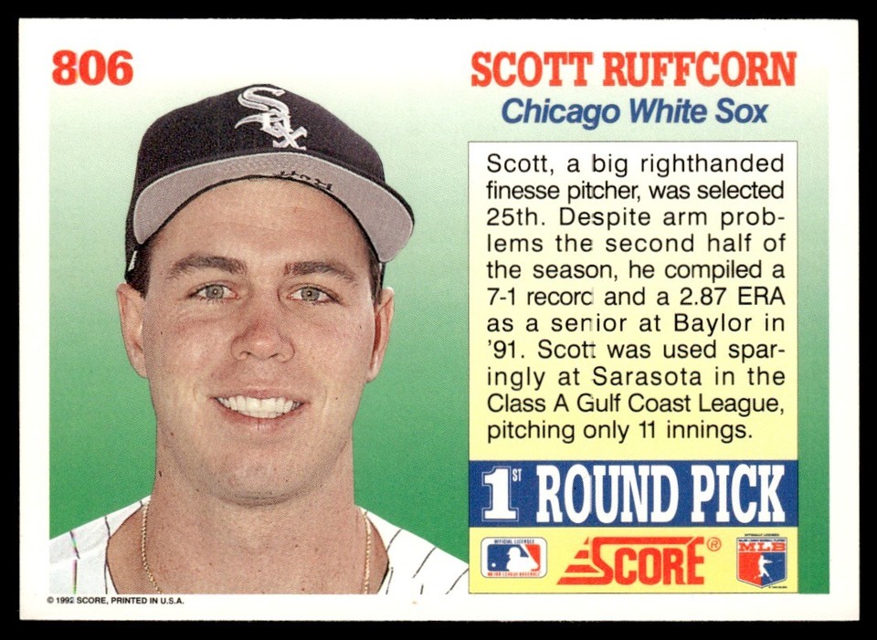 1992 Score Scott Ruffcorn Rookie Chicago White Sox #806 | eBay