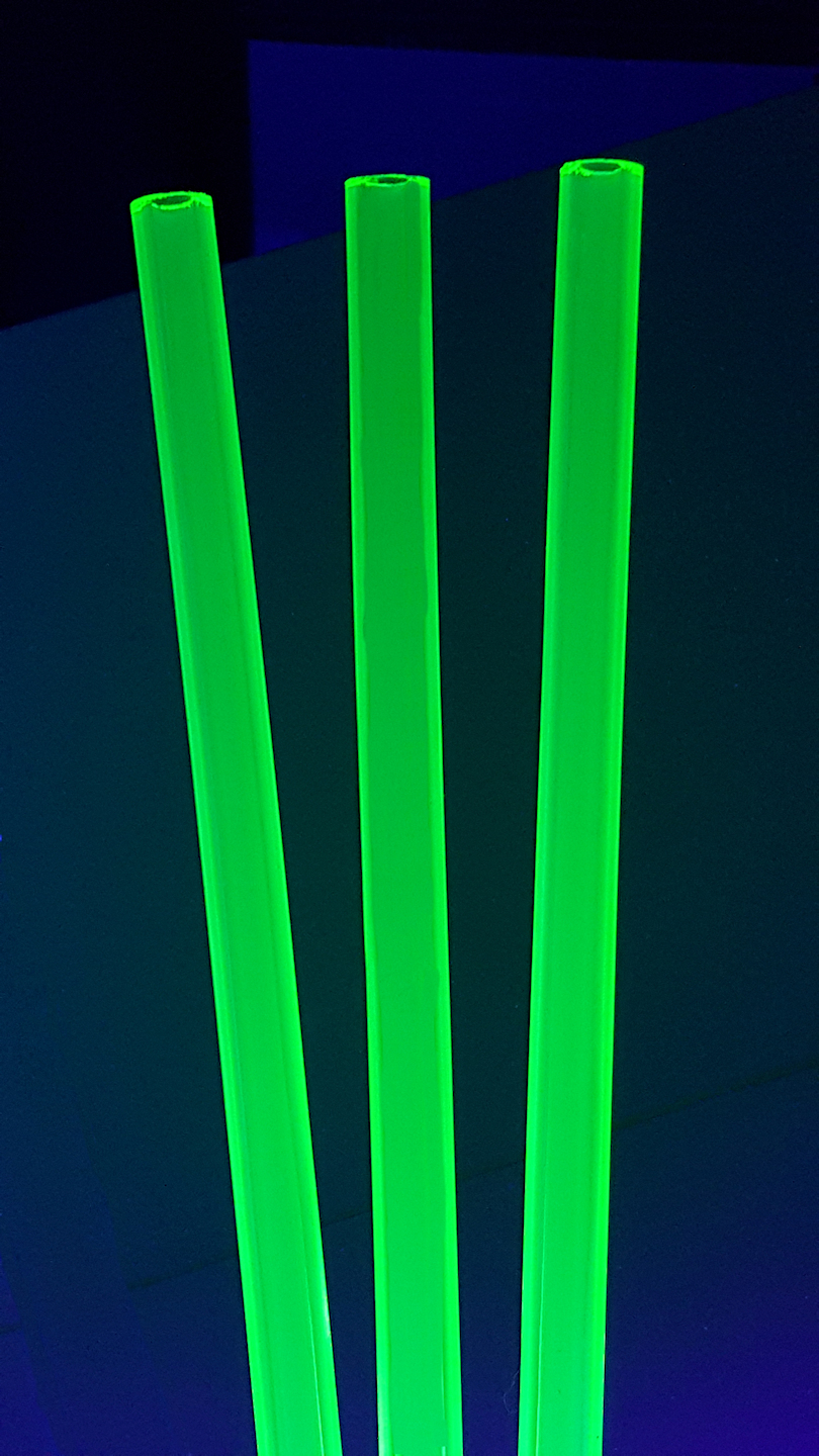 2 Pc 1/2" OD x 1/4 ID x 12" LONG CLEAR GREEN FLUORESCENT ACRYLIC ...
