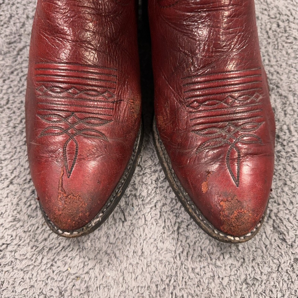 Vintage Larry Mahan Cowboy Boots Mens 8 D Red Leather Embroidered ...