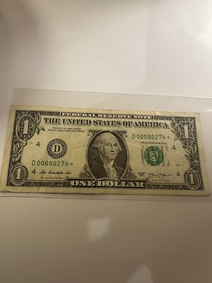 2013 1 $ Dollar Bill Rare Low Serial Number Star Note D00080274 | eBay