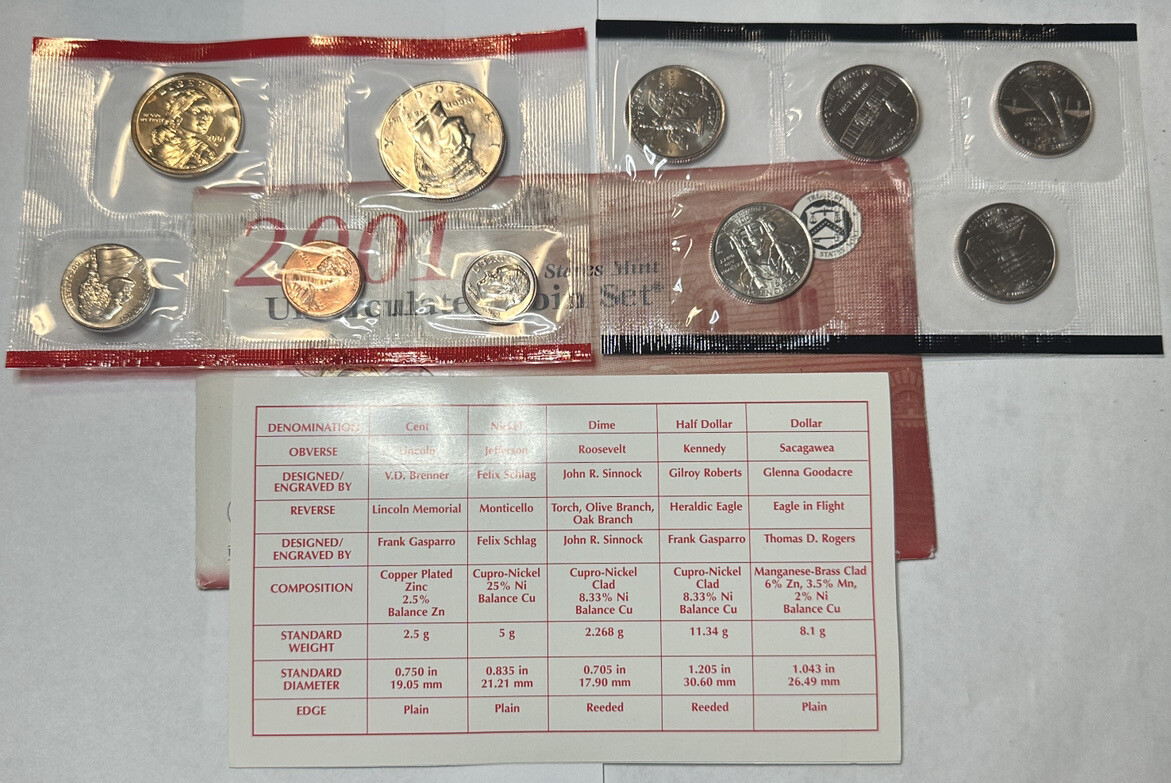 2001 P&D Uncirculated Mint Set Beautiful Set 20 Total Coins Included w ...