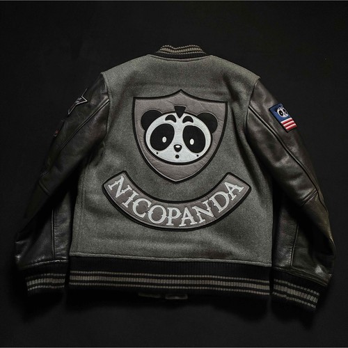 Nicopanda Stadium Jacket Gray Wool Leather Patch Lhp | eBay