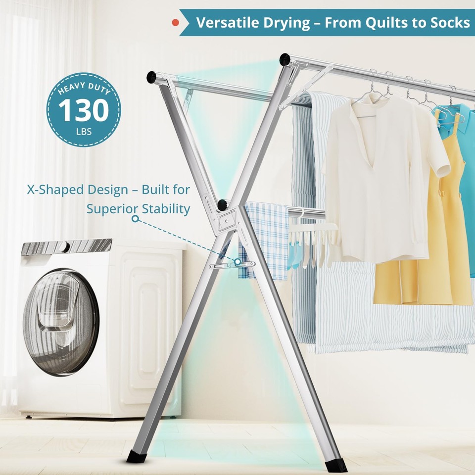 JAUREE 95 Inches Clothes Drying Rack Clothing Folding Indoor Outdoor ...