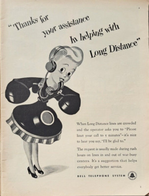1944 Bell Telephone, Phone Operator, Limit Your Long Distance Vintage ...