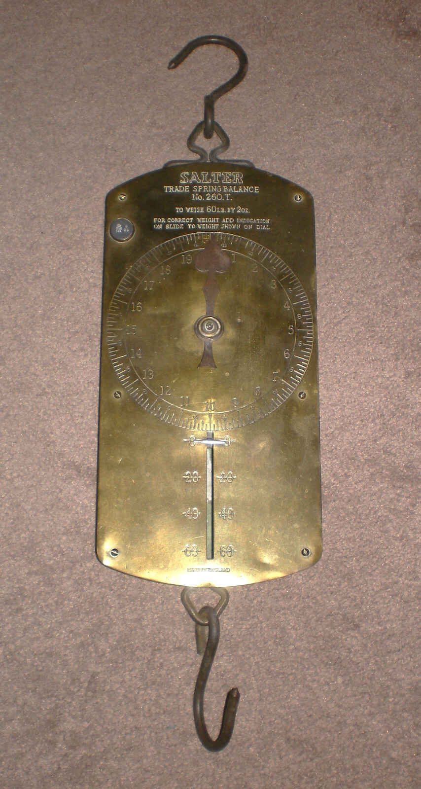 Vintage SALTERS Trade Spring Balance Scale 260T BRASS up to 60 lb ...
