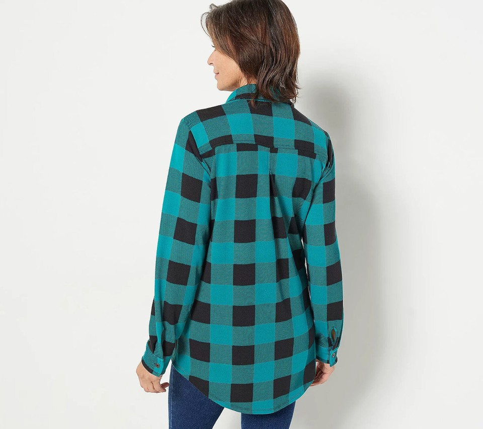 Denim & Co Heavenly Jersey Buffalo Plaid Button Front Tunic Top A296477 | eBay