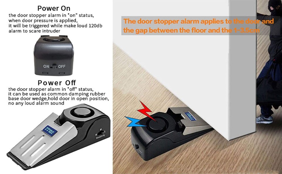 Upgraded Door Stopper Security AlarmPortable 120 Loud Entrance Alert ...