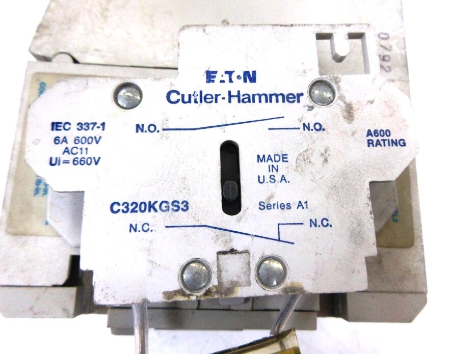 CUTLER HAMMER CONTACTOR WITH CONTACT BLOCK, CE15JN3, C320KGS3, 600 VOLT ...
