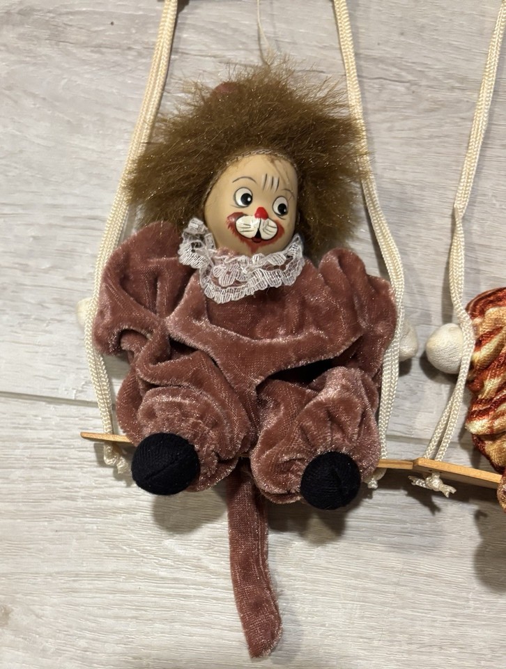 2 Vintage Circus Clown Doll Porcelain Head String Marionette Puppet on ...