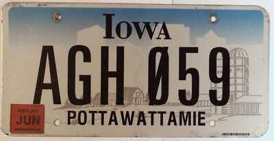 Iowa IO License Plate Tag # AGH 059 Pottawattamie County Farm Scene A7 ...