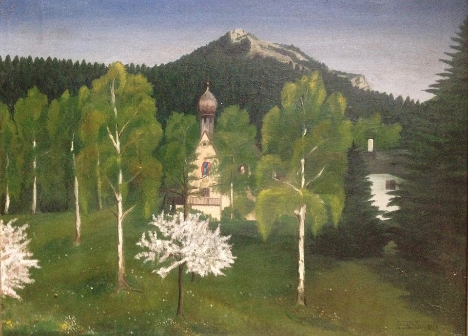 Kurt Albig Oil Painting Church Forest Landscape Mountains Antique ...