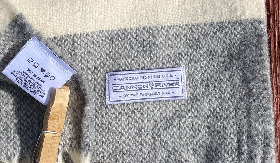 Fairbault Mill Cannon River Wool Blanket Gray Cream Handcrafted Stripe ...