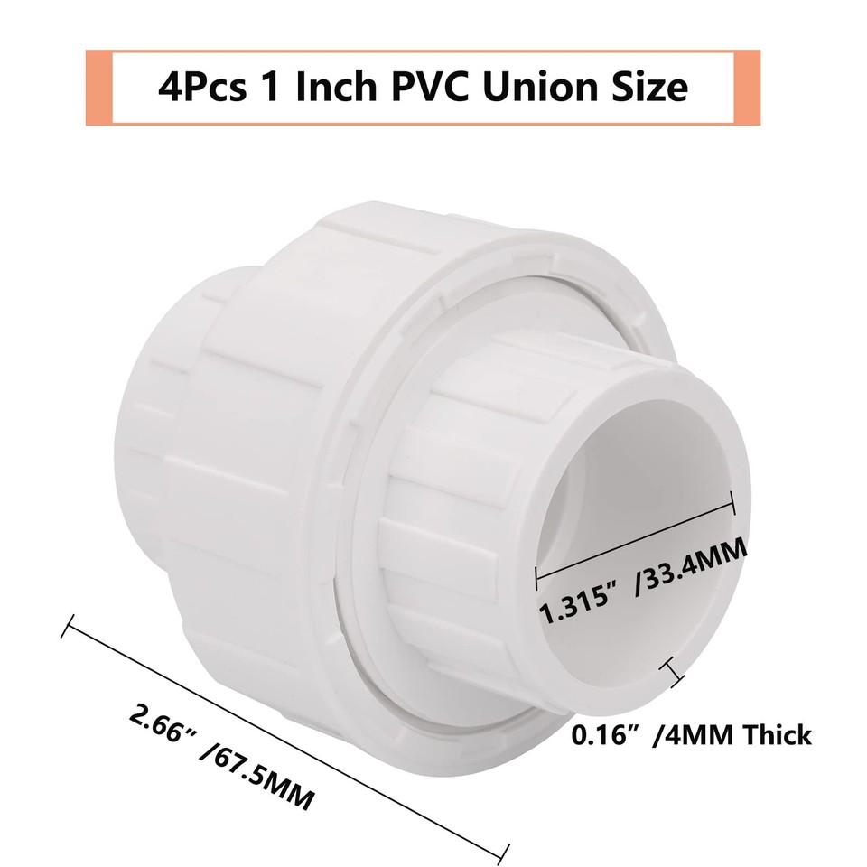4Pcs 1" PVC Union Coupling Pipe Fitting (Socket x Socket) 1Inch PVC ...