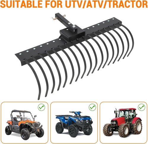49 Inch Landscape Rake Heavy Duty Rock Rake Fits 2" Receiver for ...
