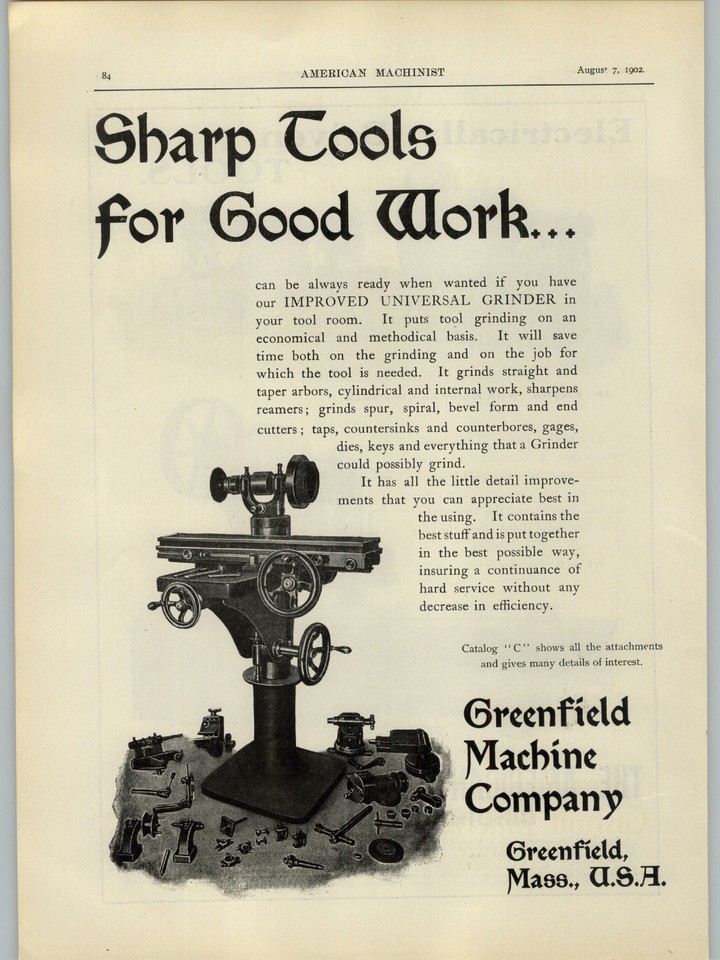 1902 PAPER AD American Tool Works Cincinnati Ohio Greenfield Machine Co ...