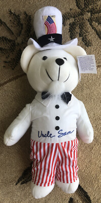 USPS Uncle Sam Bear 2003 🇺🇸Flag Plush Postal Post Office White Bear ...