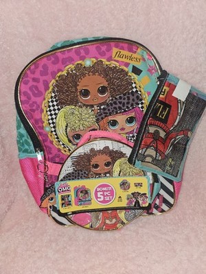 LOL Surprise OMG 5pc Backpack Lunch Bag Pencil Case Girls School Set ...