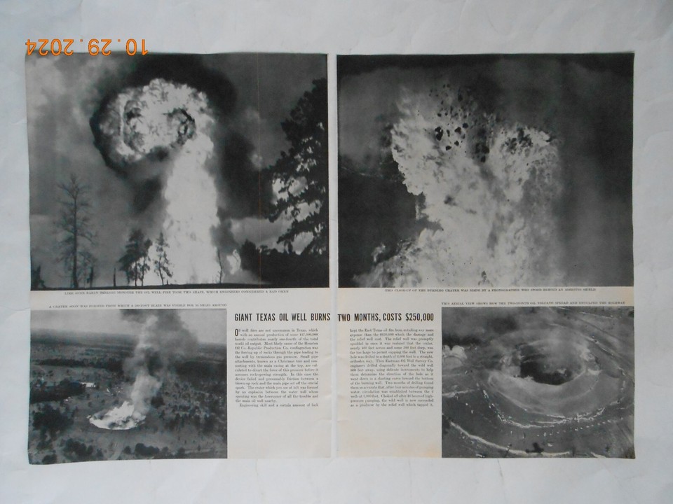1937 Giant Texas Oil Well Burns Explosion photos article AD Houston Oil ...