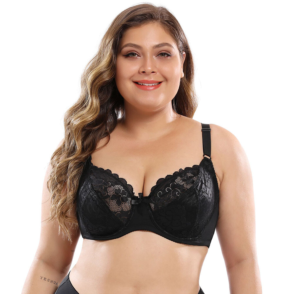 Plus Size Womens Lace Bra Lingerie Underwired Perspective Push Up