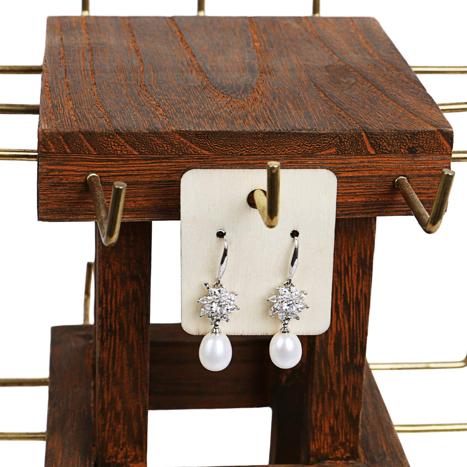 Elegant Wooden Rotating Jewelry Tower-36 Hooks for Earrings, Bracelets ...