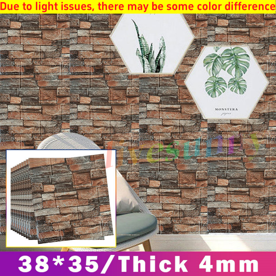 40Pcs Self Adhesive 3D Tile Foam Stick Wall Sticker Brick Wall Sticky ...