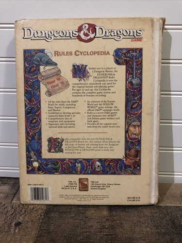 1991 Dungeons and Dragons Rules Cyclopedia D&d RPG TSR 1071 1st Edition ...
