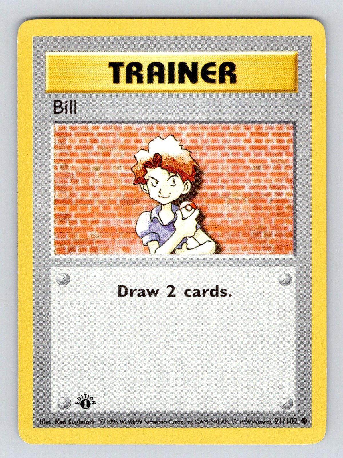 Pokemon Bill Base Set 1st Edition Shadowless Non-Holo Common Trainer 91 ...
