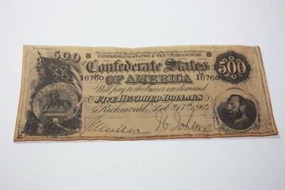 1864 Confederate States $500 Note Confederate Currency REPRODUCTION ...