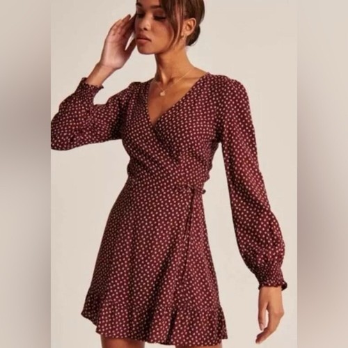 Abercrombie & Fitch Burgundy Floral Wrap Mini Dress Size Medium V-Neck ...