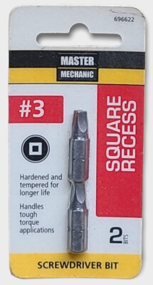 #3 Square Recessed Bit Tip, 1-In. -696622 Master Mechanic | eBay