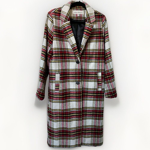 Sebby Collection Coat Womens M Red White Plaid Flannel Long Line ...