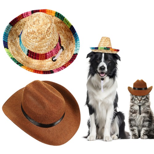 2 Pcs Cat Party Hat Pet Cowboy Mother Puppy Hats for Small Dogs Costume ...