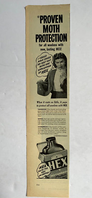 1946 Hex Mothproofing Print Ad 13inx3in Proven Moth Protection | eBay