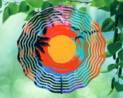 8 Inch Palm Trees Seagulls Sunny Island Hanging Wind Spinner Yard ...