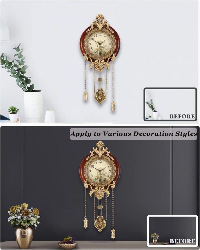 Dia 9-Inch Retro Style Vintage Wood Indoor Wall Clock with Swinging ...