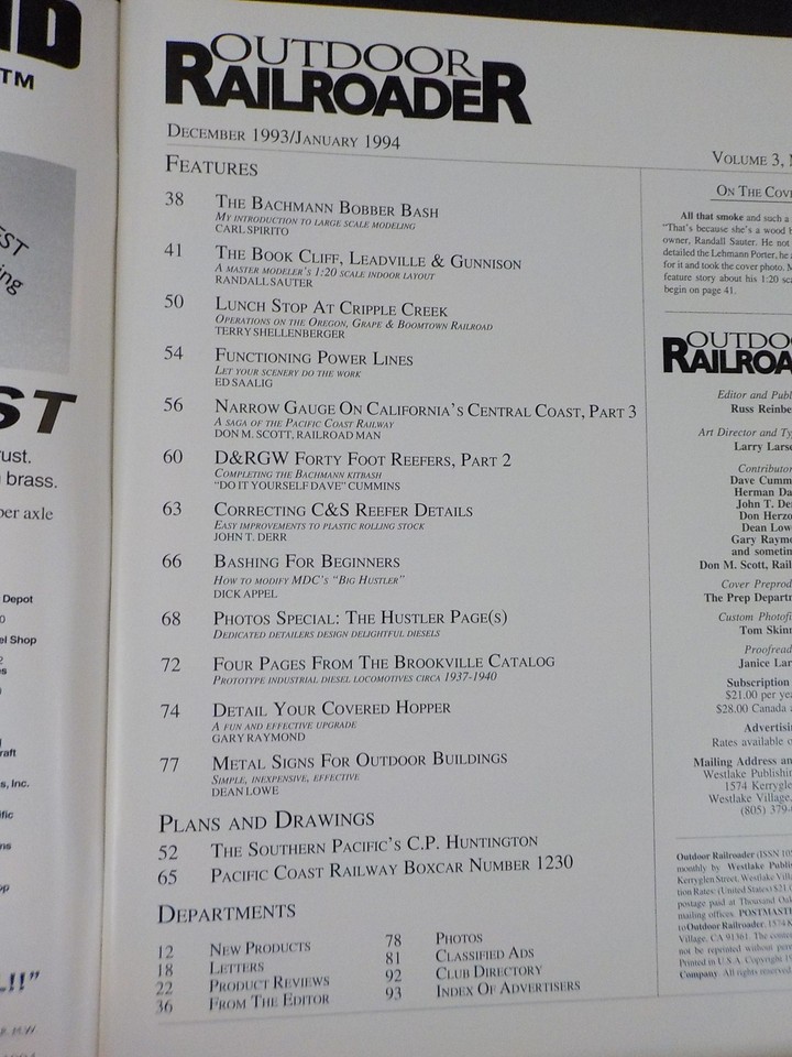 Outdoor Railroader Magazine 1993 December / January 94 Backwoods ...