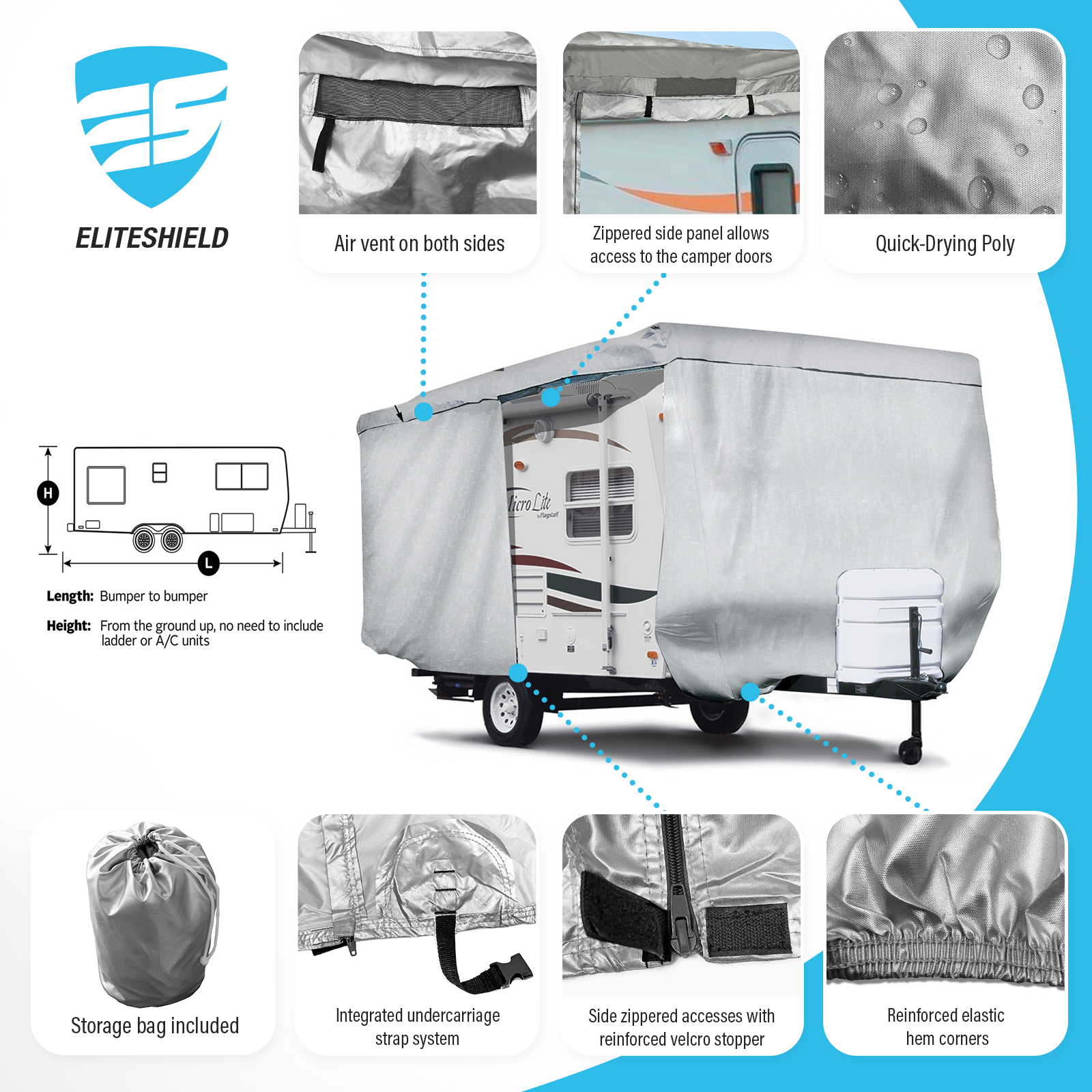 ShieldAll Airstream Basecamp 16 Camper Trailer Traveler Cover w/ Zipper ...
