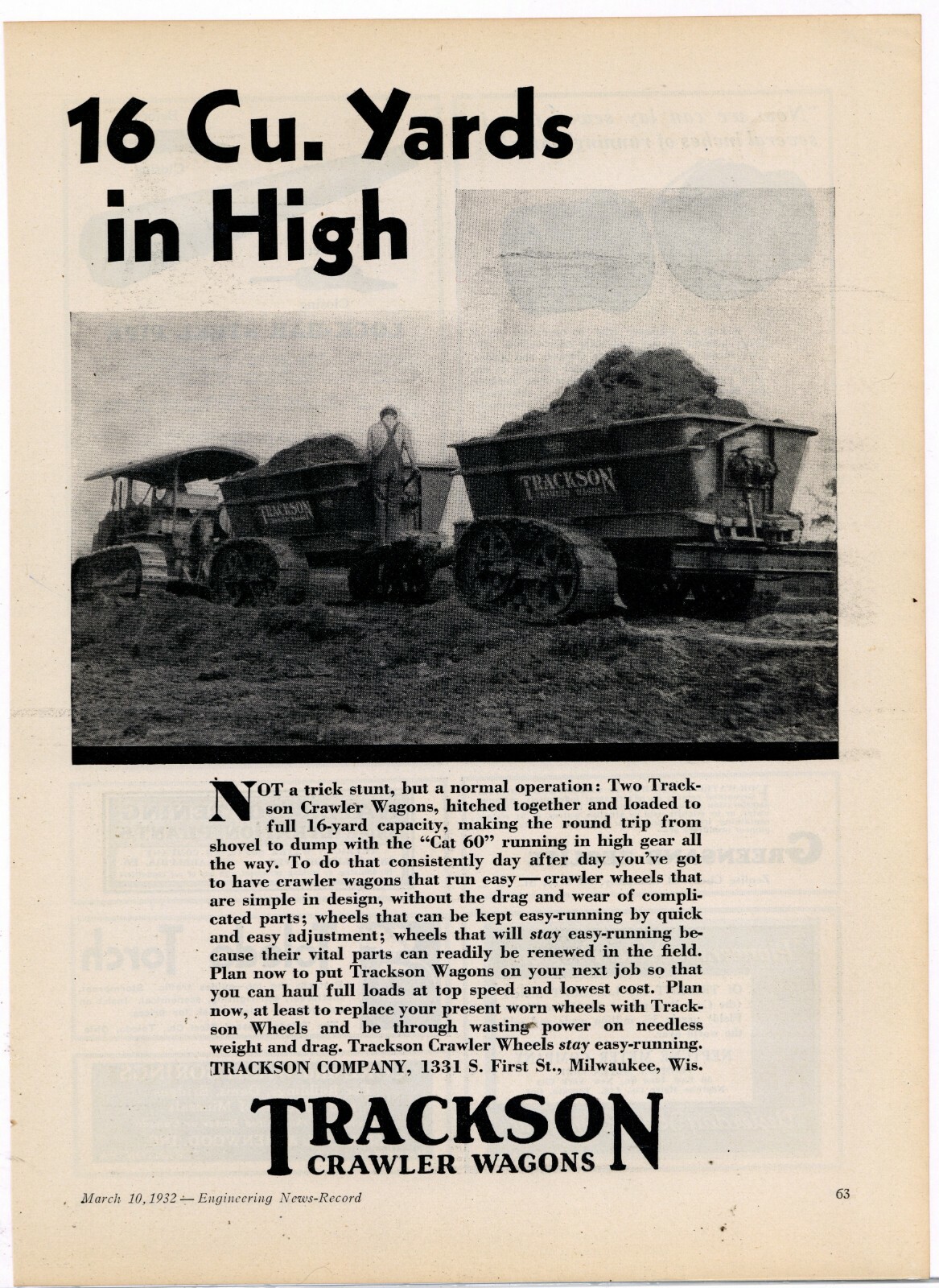 1932 Trackson Crawler Wagons Ad: Pulled by Caterpillar Cat 60 Tractor ...