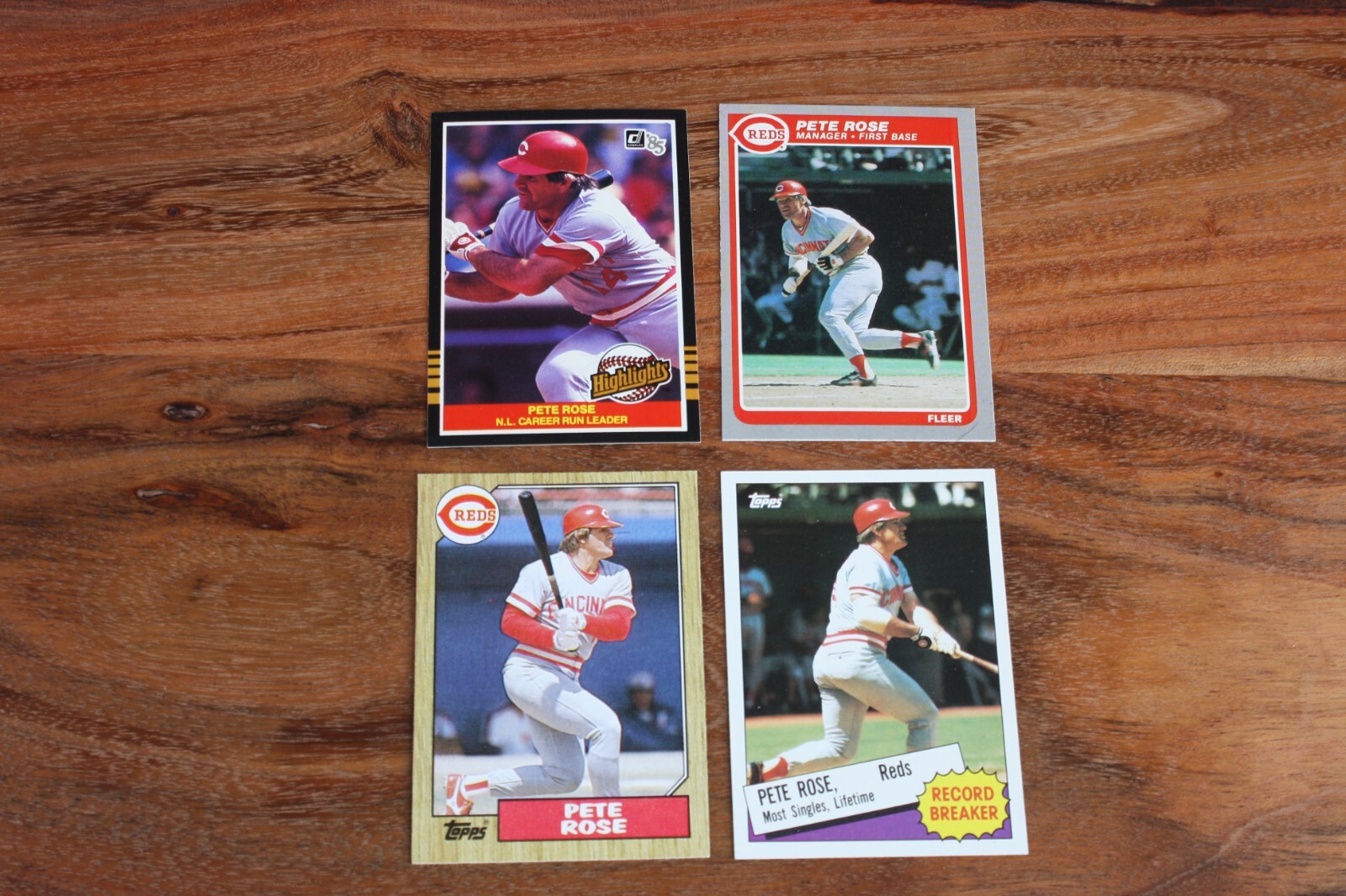 4 Card Lot of Pete Rose 85 Donruss Highlights #10 85 Fleer #550 85 ...