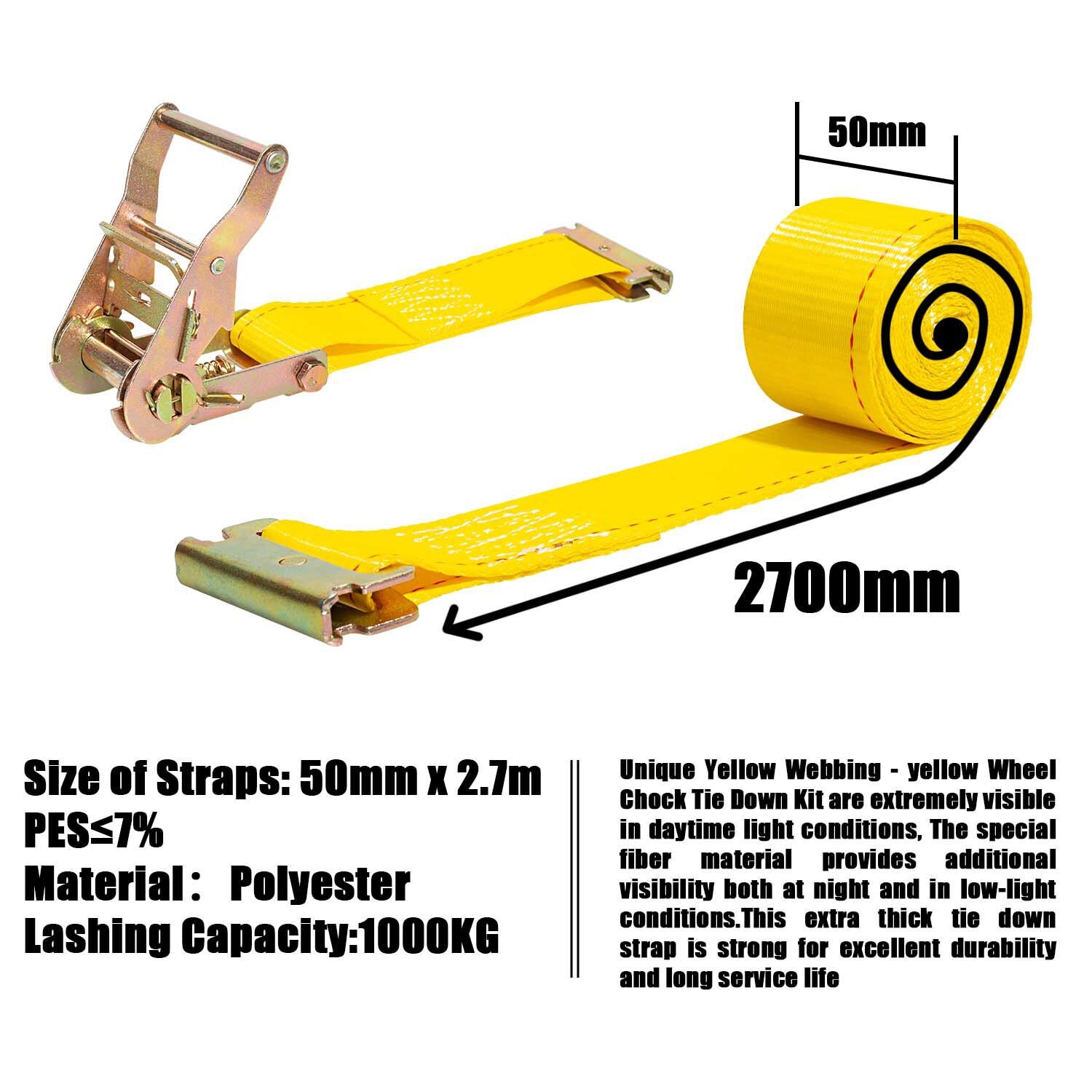 4PACK Wheel Chock Tie Down Kit Car Trailer ATV Ratchet Strap 50mm x 2 ...