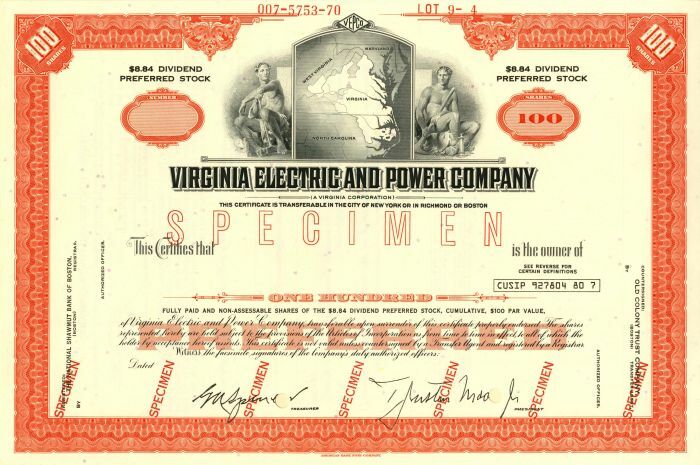 Virginia Electric and Power Co. - Stock Certificate - Specimen Stocks ...