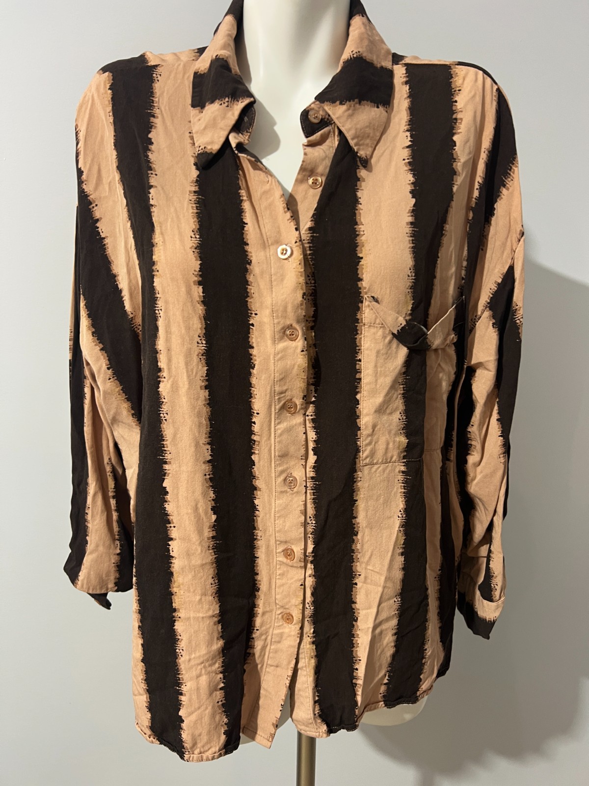 Eloquii Women 16 Beige Brown Top Shirt Blouse Button Up Rayon Plus Size ...