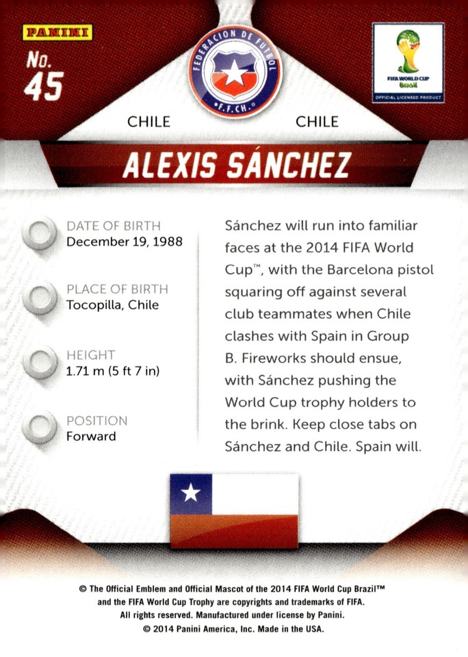 2014 Panini Prizm FIFA World Cup Brazil #45 Alexis Sanchez | eBay