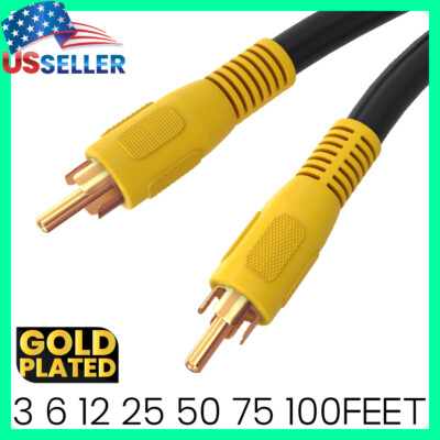 Single RCA Male to Male Cable Coax Audio/Video Cord Composite Yellow ...