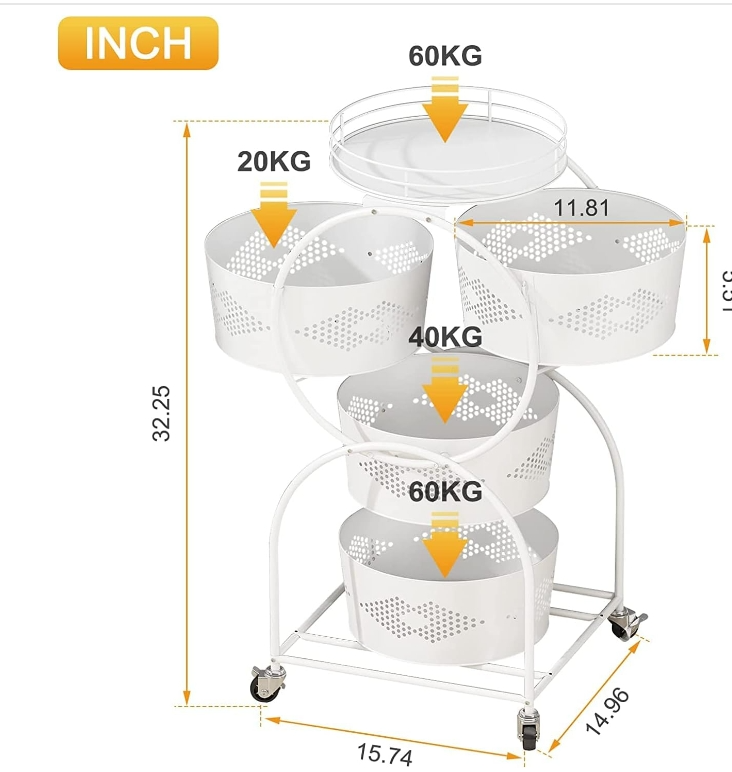 Rotating Storage Rack for Kitchen, 4 Tier Fruit and Vegetable Storage ...