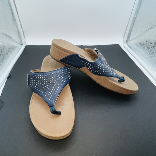 Vionic Capitola Thong Wedge Sandals Womens 10 Navy Blue Buckle Comfort ...